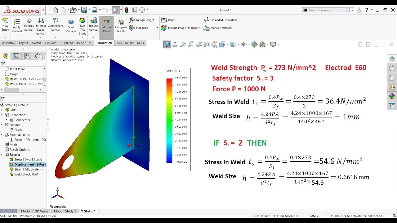 Weld check simulation Weld Simulation in Solidworks