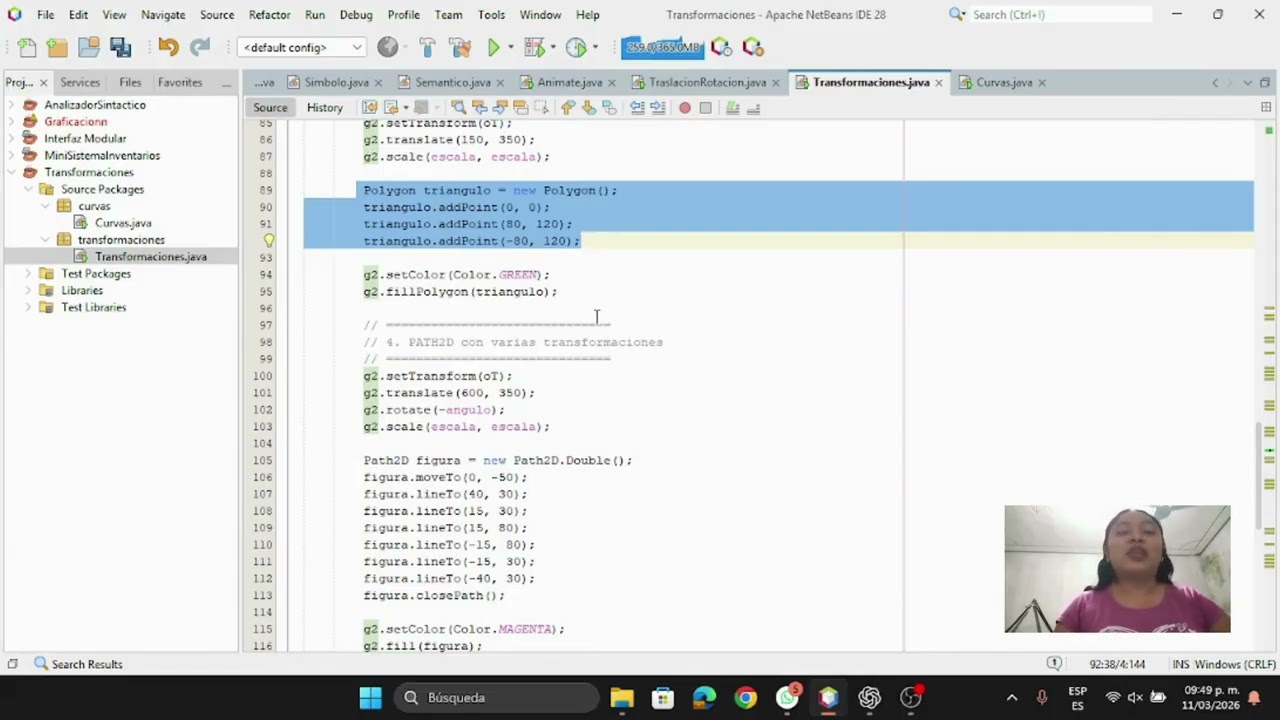 Transformaciones y curvas 2D en Java