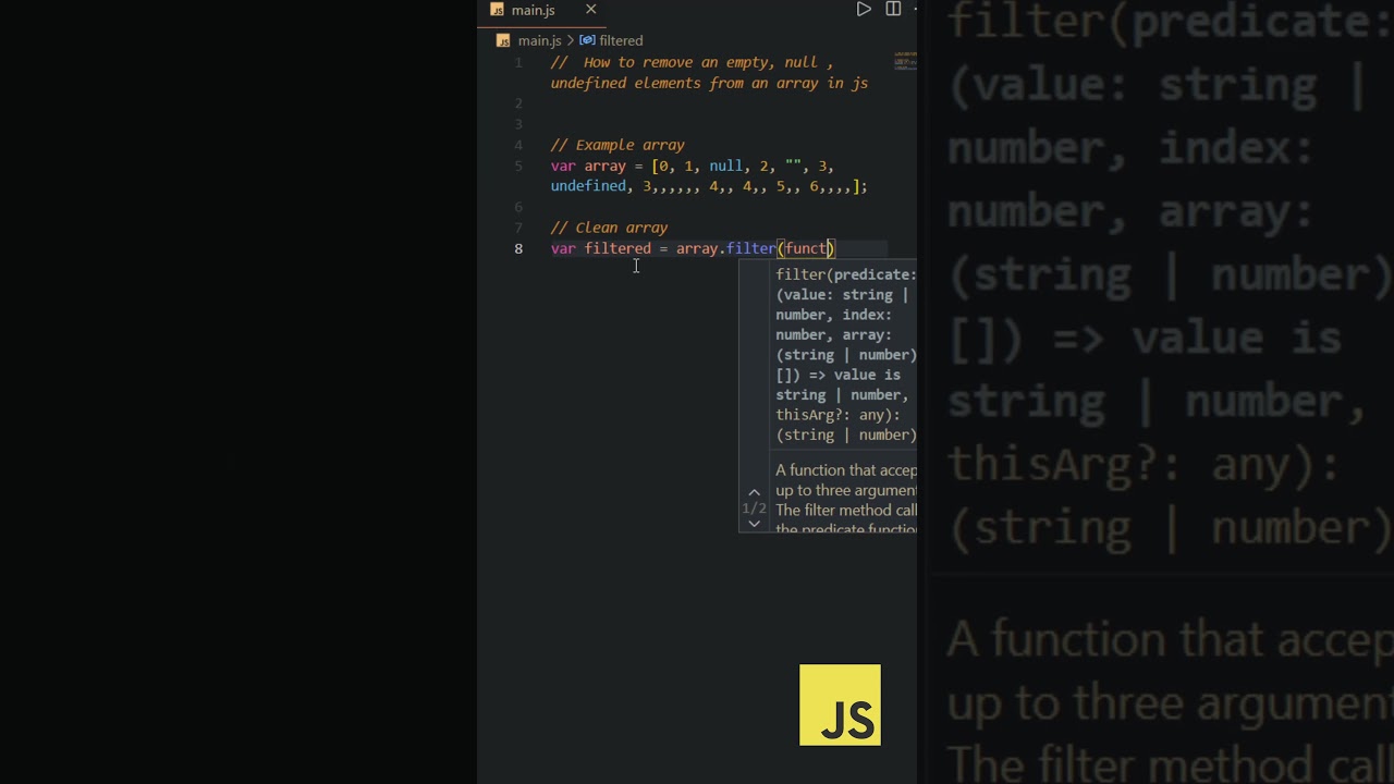 Remove null, undefined and empty elements from an array in #javascript