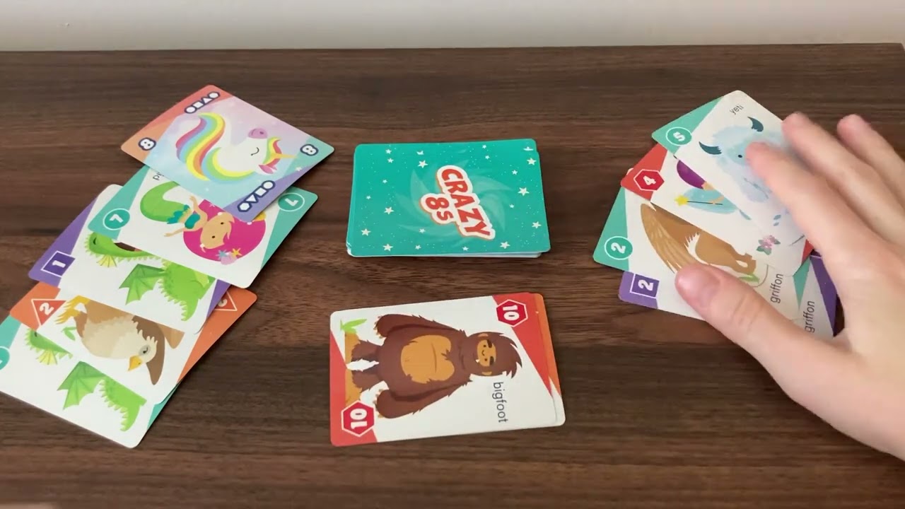 Refresher of how to play Crazy 8's, included in the LotFancy Card Games for Kids, 6 Game Decks