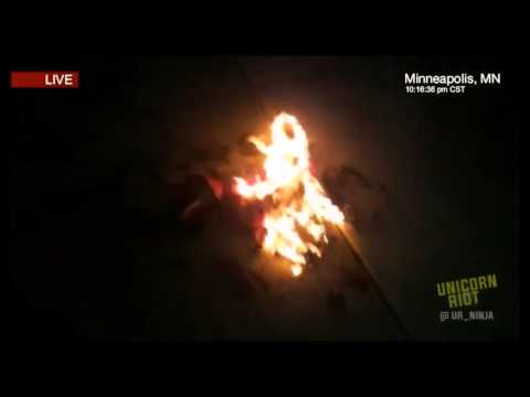 Black Lives Matter protesters burning an American flag