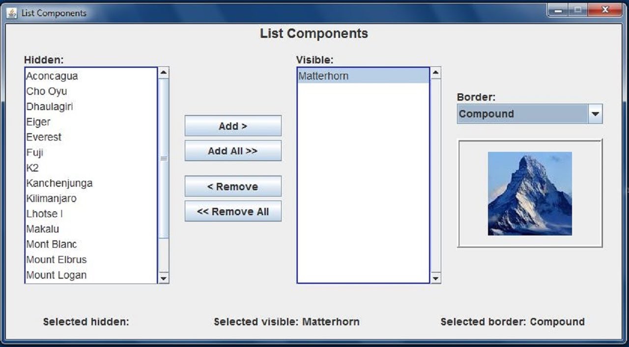 Java GUI List Components