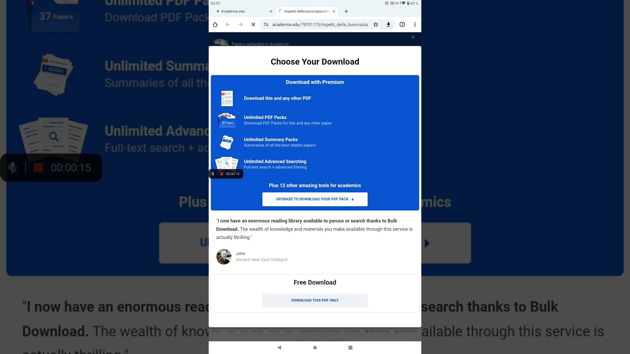 Academia.edu fails to download any papers
