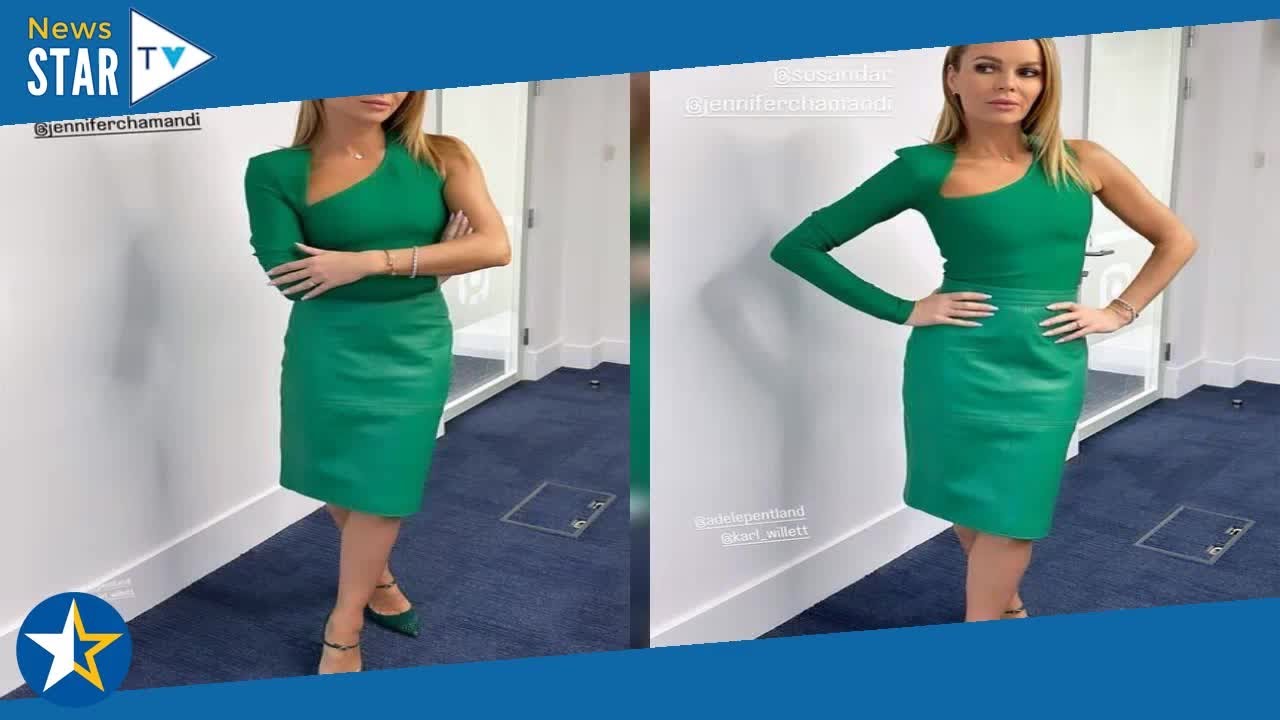 Amanda Holden goes braless in tight green top and pencil skirt