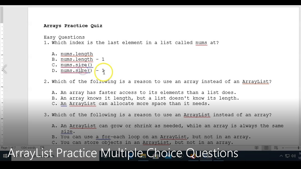 JAVA - Lesson #90 - APCSA - ArrayList Practice Multiple Choice Questions