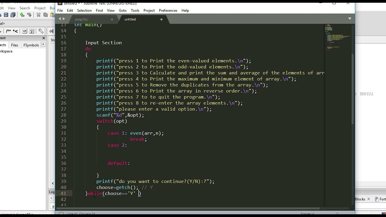 Write a menu driven program using switch cases in C.
