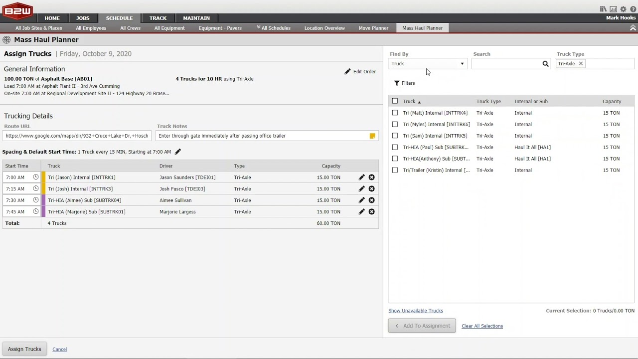 B2W Schedule: Comprehensive Trucking Management