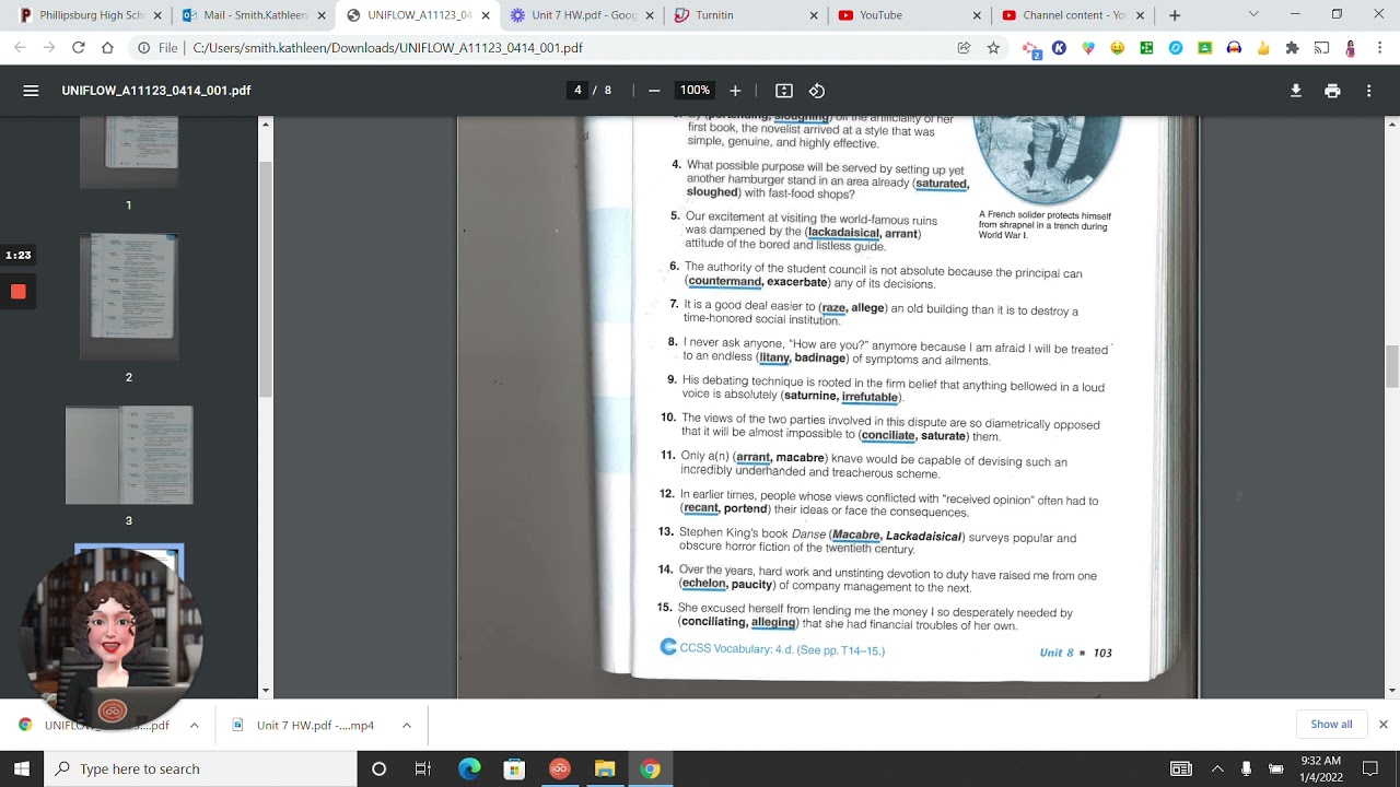 Vocab Unit 8 Words and Answers