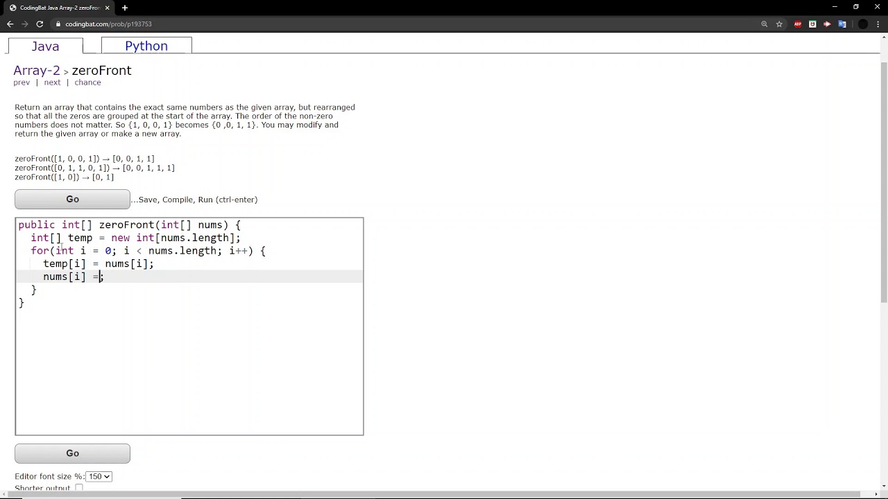 Array-2 (zeroFront) Java Tutorial || codingbat.com
