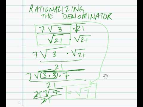 rationalizing the denominator simplify 7 square root 3 over square root 21