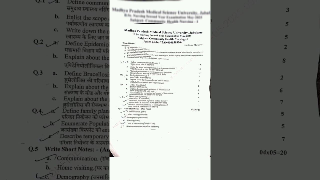 Community Health Nursing I paper 2025 || Bsc nursing 2nd year #exam #nursing #medico #community