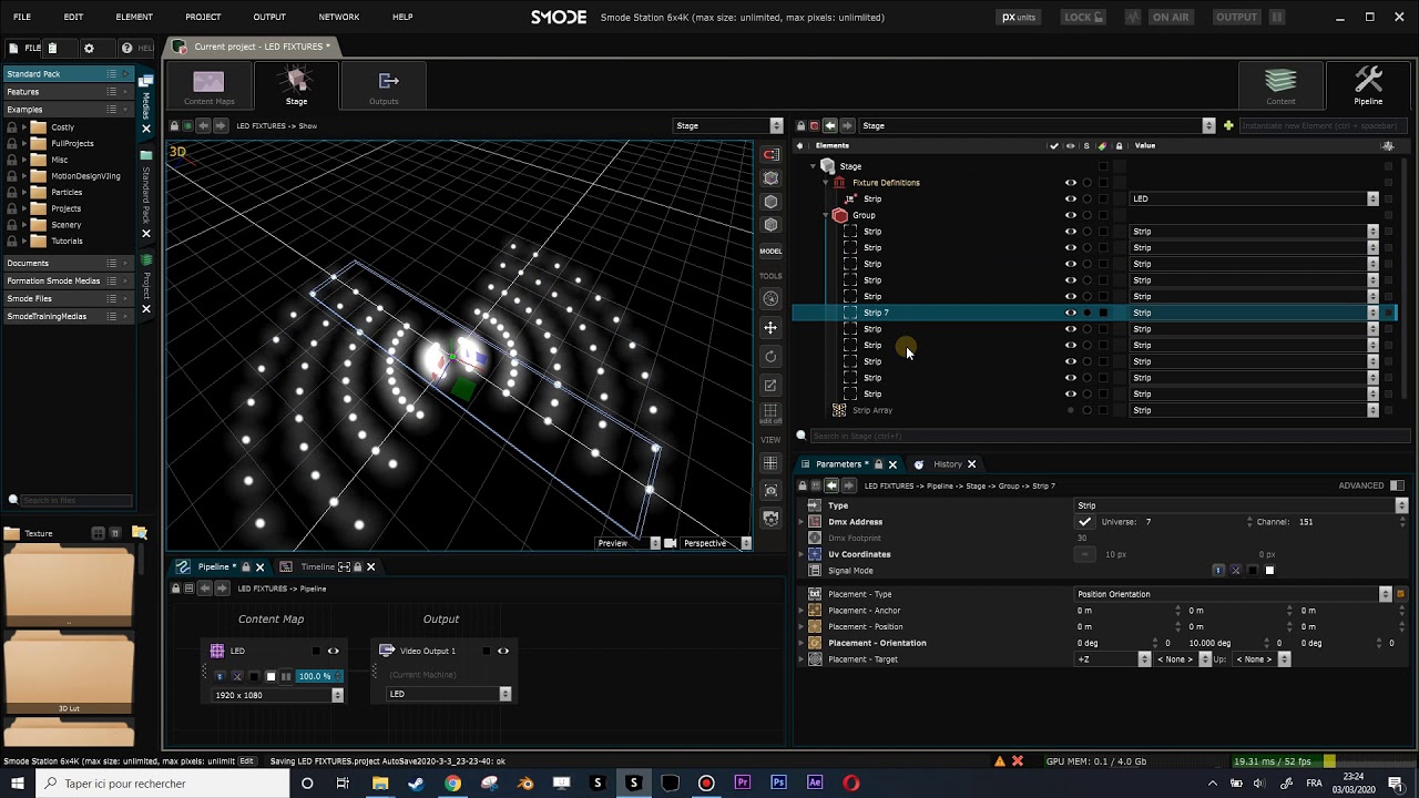 Smode Station 8.6 : LED fixtures and volumetric mapping