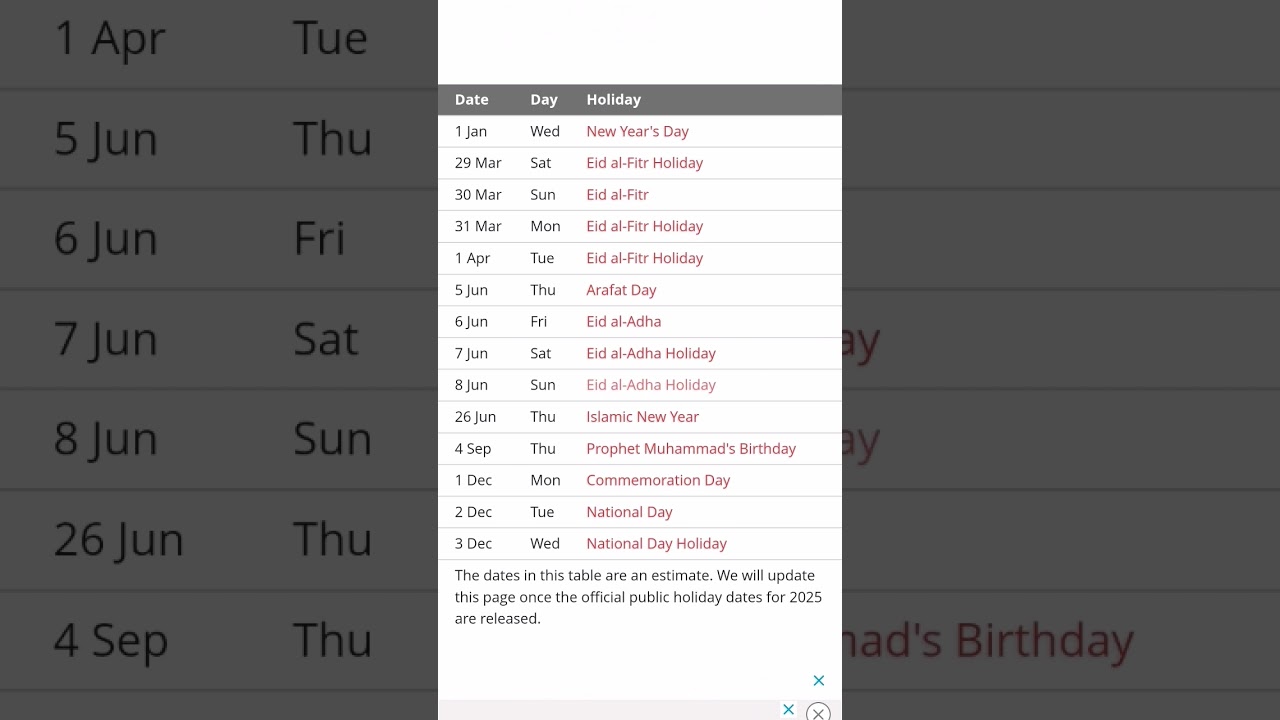 UAE 2025 holidays save and pin