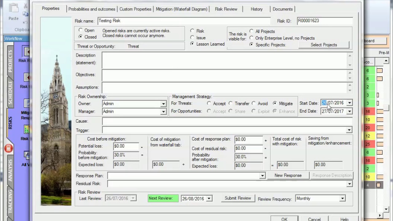 RiskyProject Enterprise Tutorial: Using the Risk Register