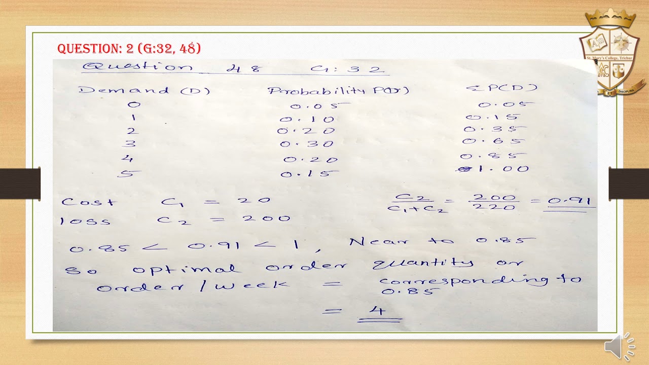 Inventory Control: Probabilistic Model