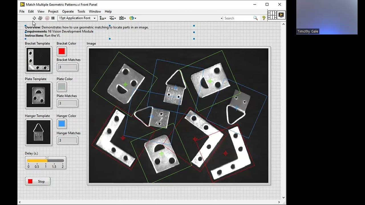 Machine vision in LabVIEW using geometric matching with multiple patterns