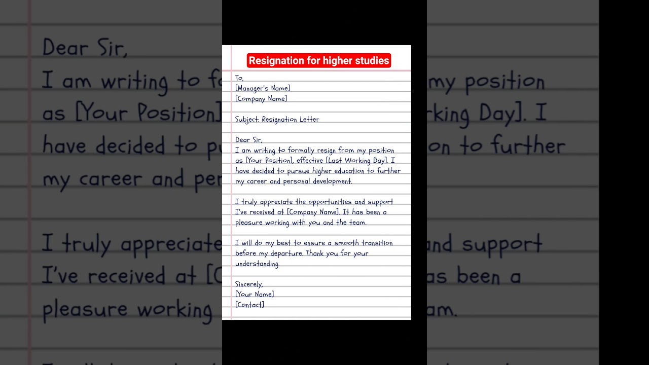 resignation for higher studies #resignation #resignationletter