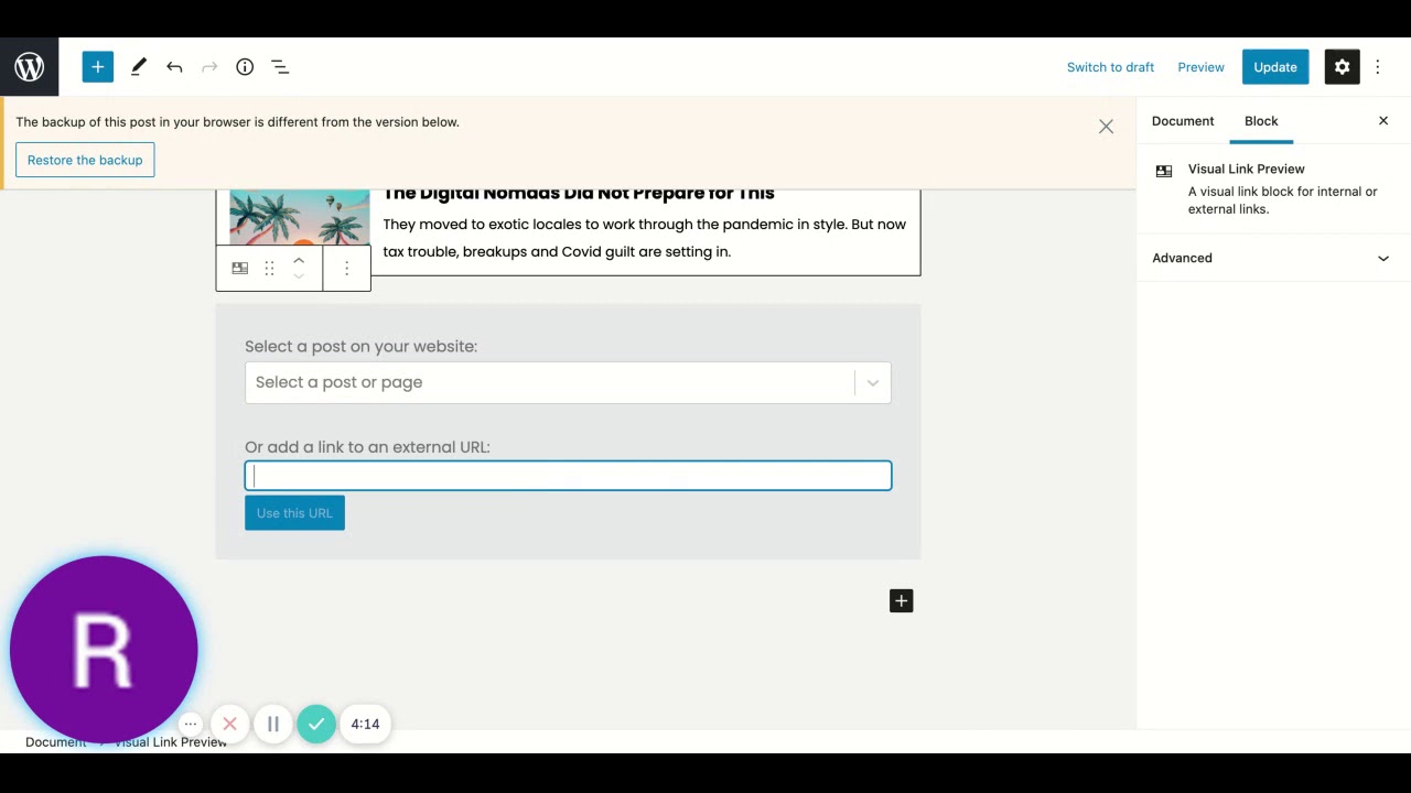 Add a press page to wordpress using visual link Preview plugin