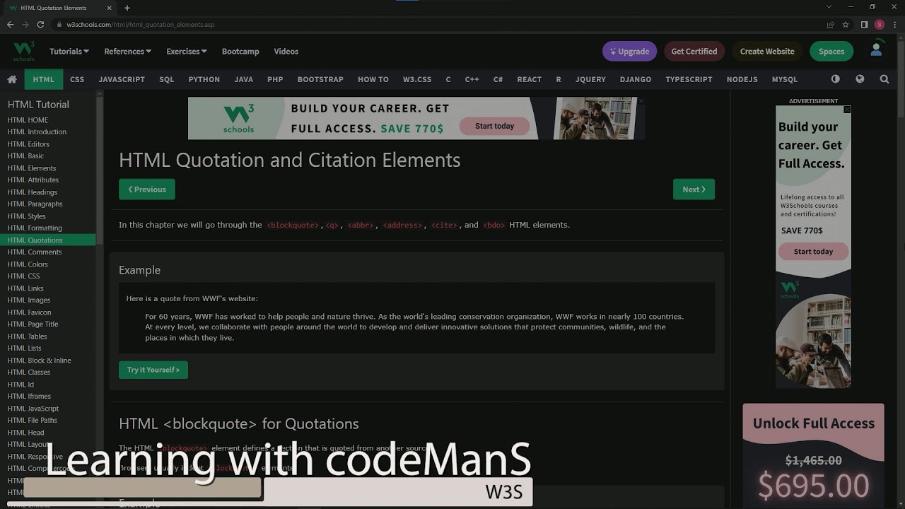 (SCRAPPED) 🌐 Master HTML with W3Schools 🖥️ HTML Quotation and Citation Elements 📚