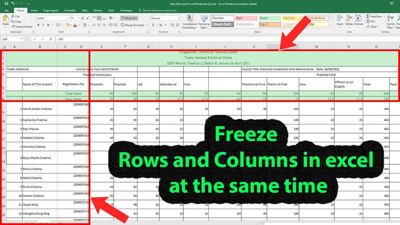 How to freeze rows and columns in excel