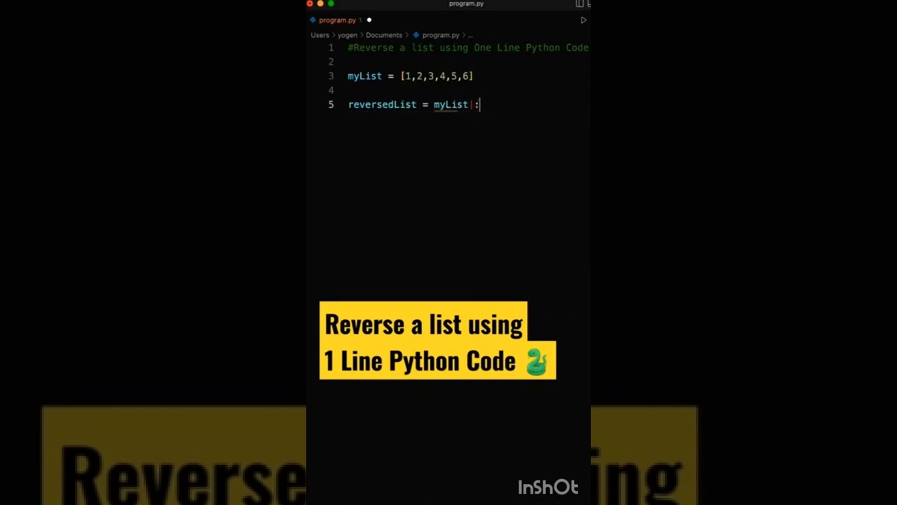 Reverse a List using One Line Python Code #shorts#coding#programming