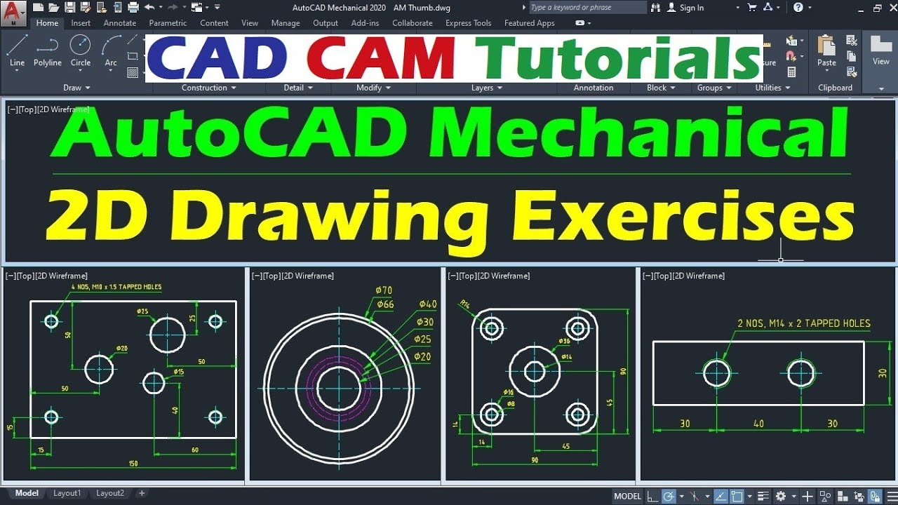 AutoCAD Mechanical 2D Drawing Exercises for Beginners - 1