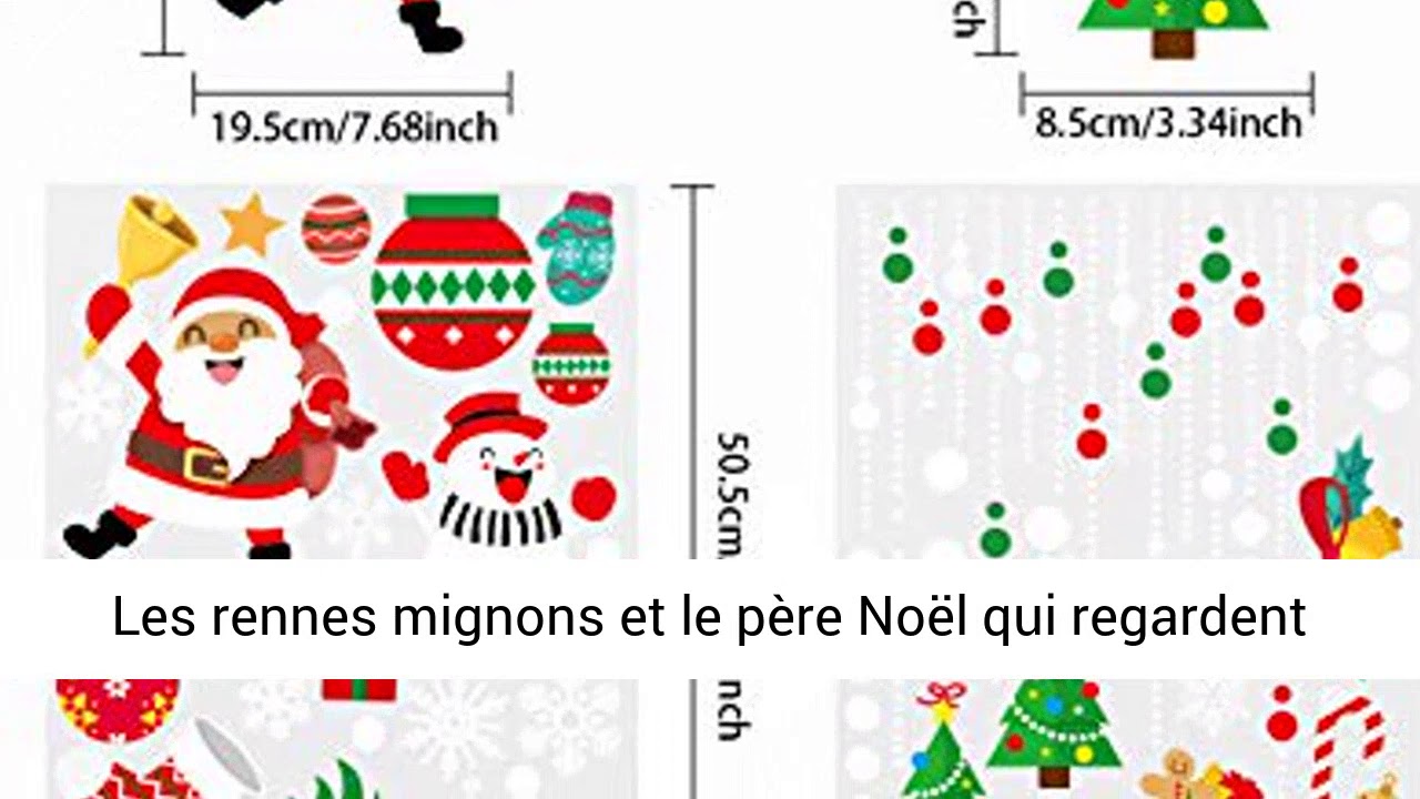 CENXINY Autocollants de Fenêtre de Noël, 4 Feuilles 50 * 35CM Autocollants de Décoration de Noël