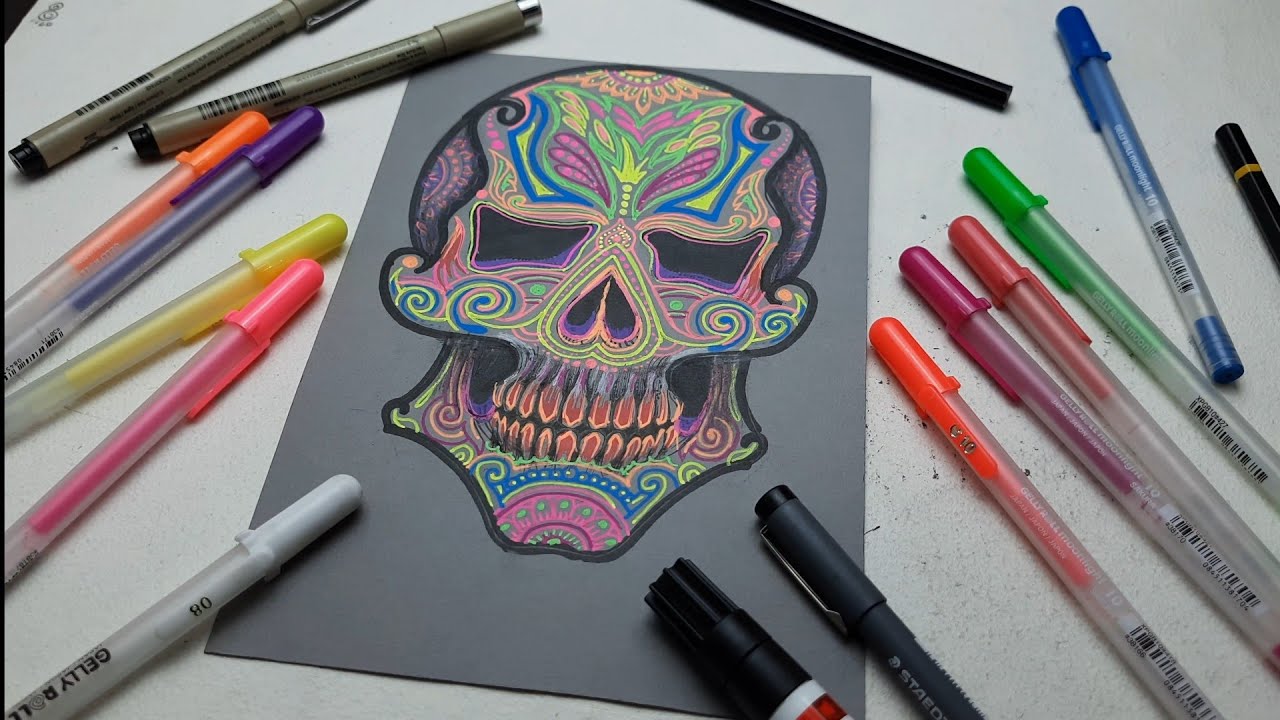 doodle skull drawing | skull design | art illustration