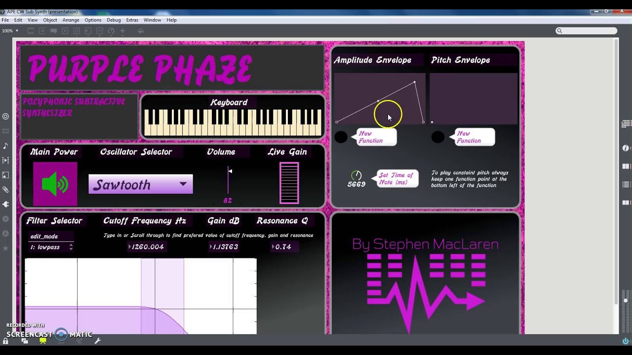 Polyphonic Subtractive Synthesizer, Screencast Tutorial, Max MSP (University Project)
