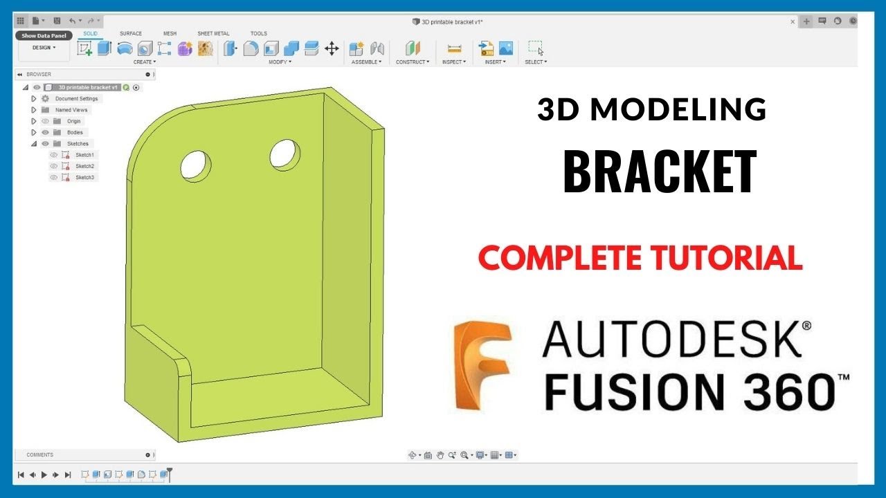 Fusion 360 tutorial 3D printable Bracket 3D modeling | Complete Tutorial for beginners