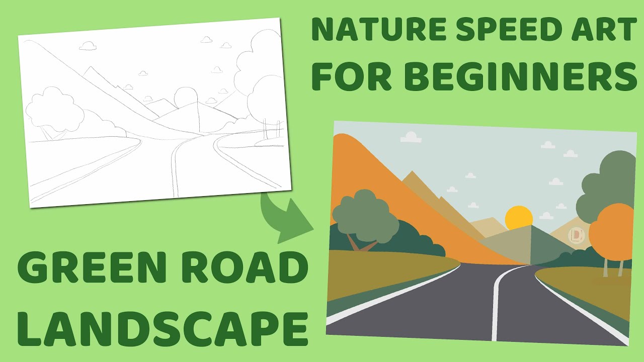 Green Road Landscape Vector Art in Adobe Illustrator | Nature Speed Art for Beginners