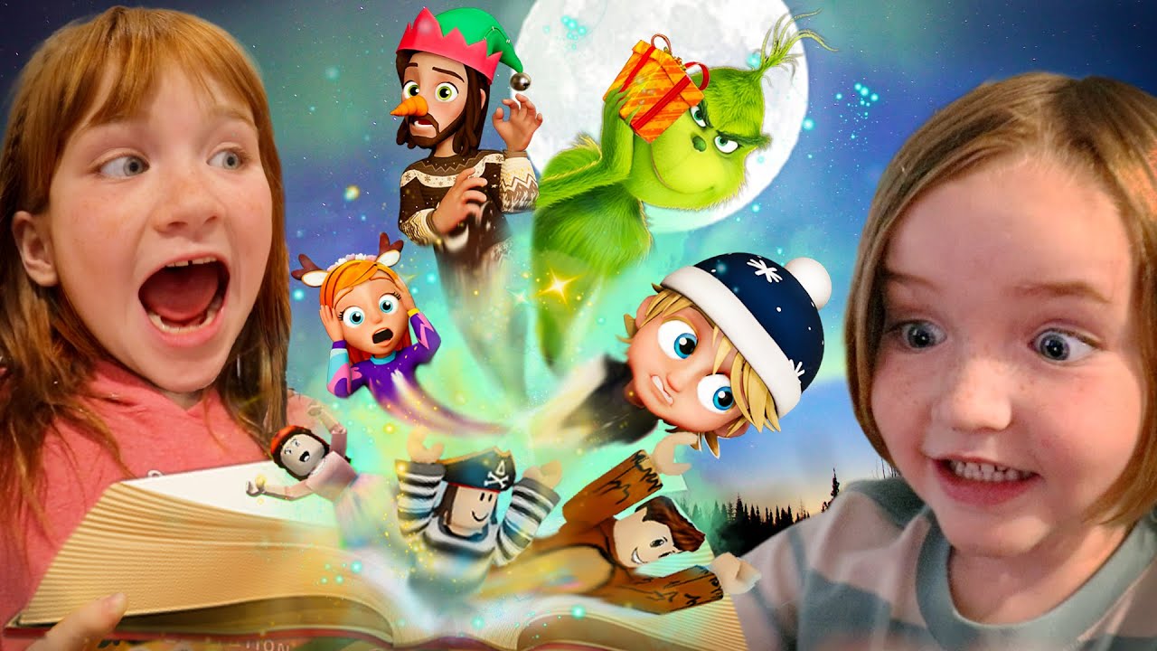 MAGiC LiBRARY!! Lost inside a Christmas Book?!  Adley and Niko play Grinch Story with Cousins & Dad