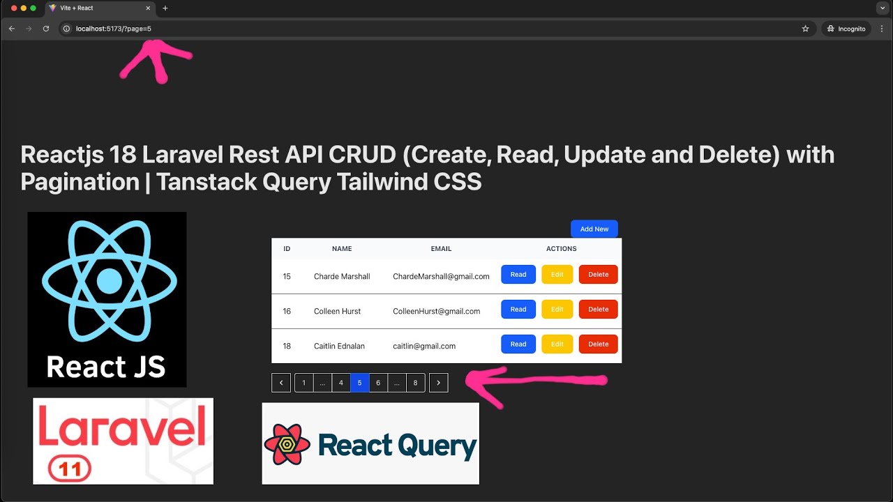 Reactjs 18 Laravel Rest API CRUD with Pagination | Tanstack Query Tailwind CSS