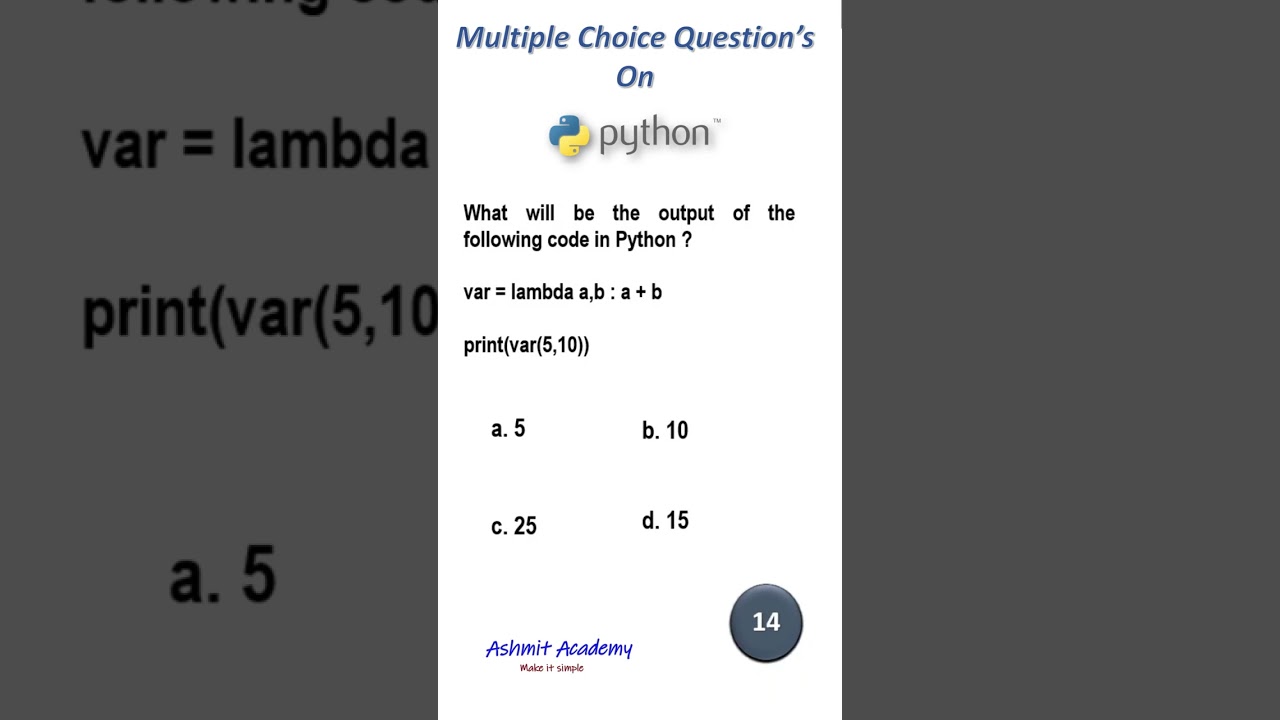 Multiple Choice Questions on Python ( python for beginners Short - 01)
