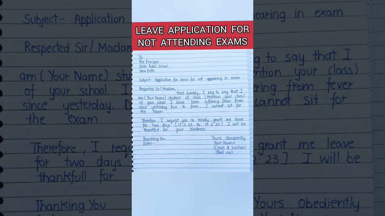 Leave application for not attending exams for school#leaveapplication #shortvideo #shorts #short