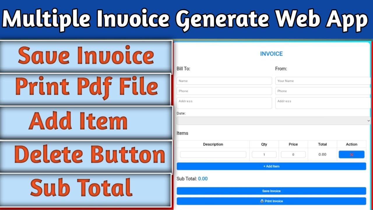 Invoice Generator Web app in Pdf Using Google sheets & Html