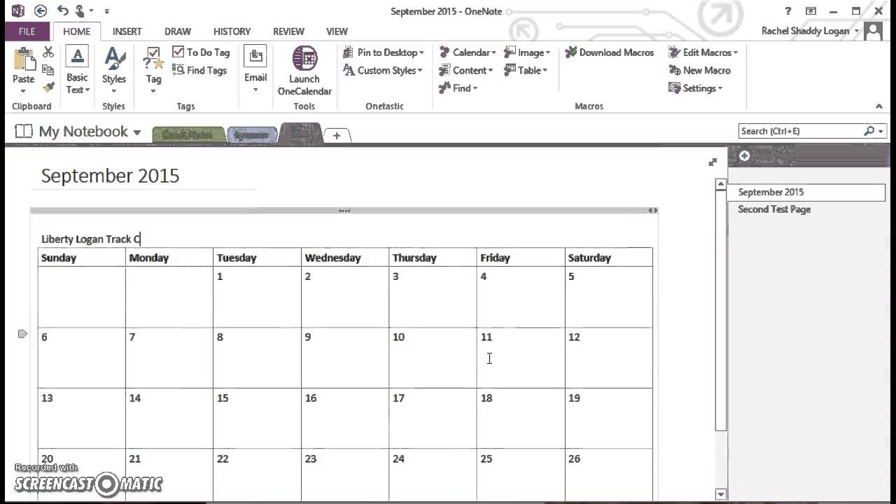 OneNote for Homeschool - Insert Monthly Calendar