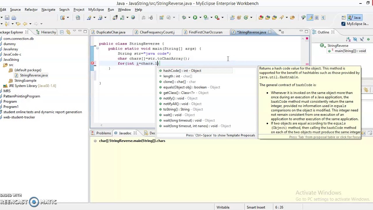 Reverse string without using inbuilt function?