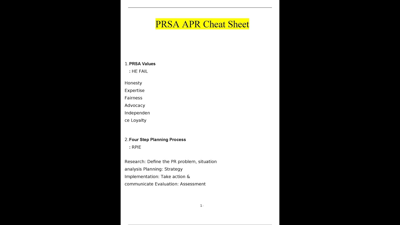 PRSA APR Cheat Sheet Latest 2024   2025 Verified by Expert