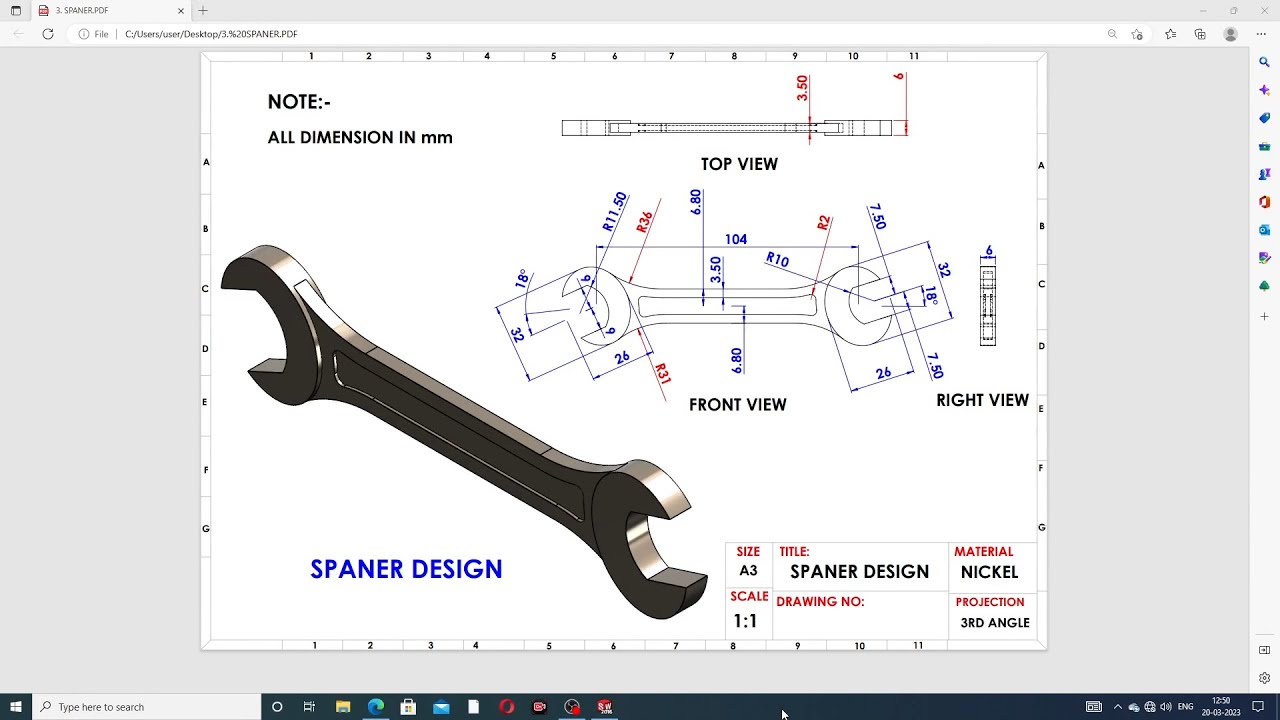SOLIDWORKS PRACTICE FOR BEGINNER STUDENTS LECTURE-37, SPANNER DESIGN