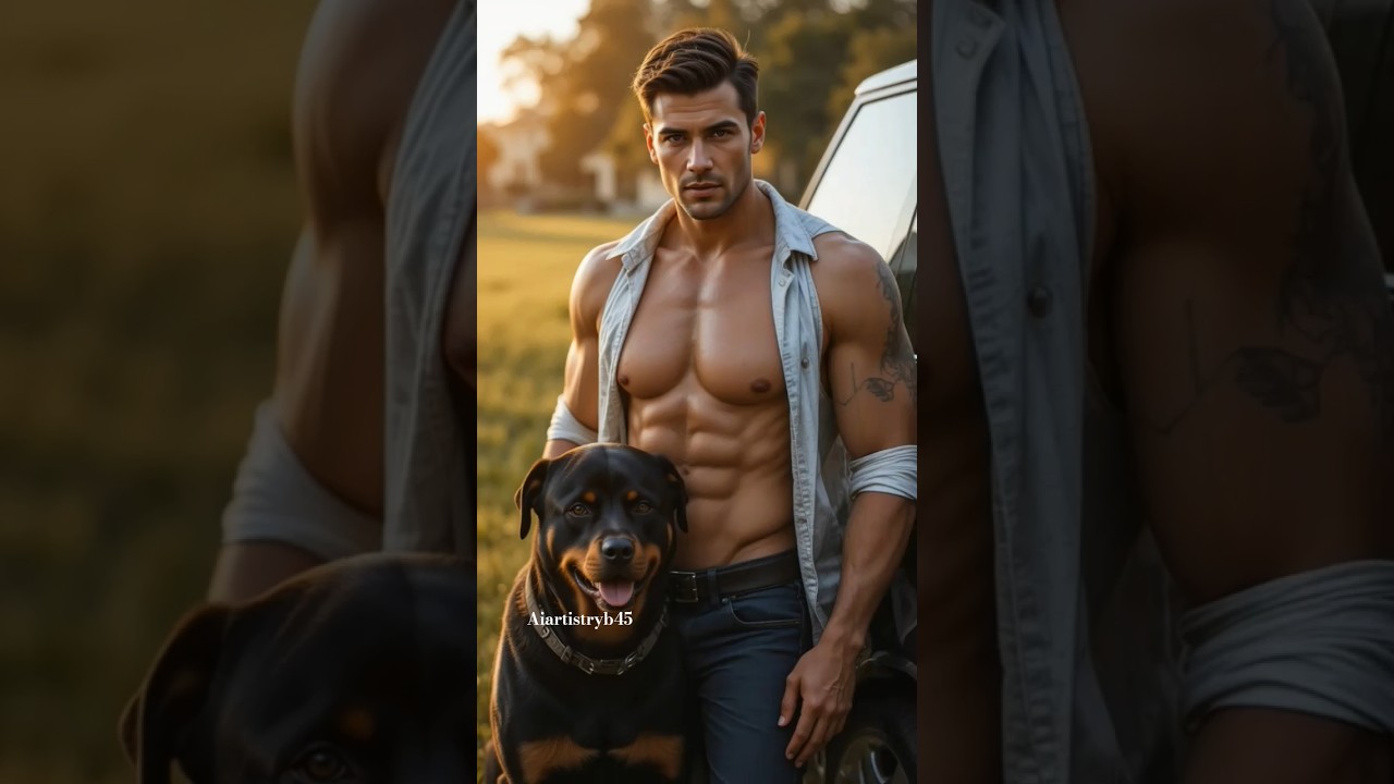 Handsome man and his adorable Dog #handsome #men #dog #animallovers  #aiart #pets