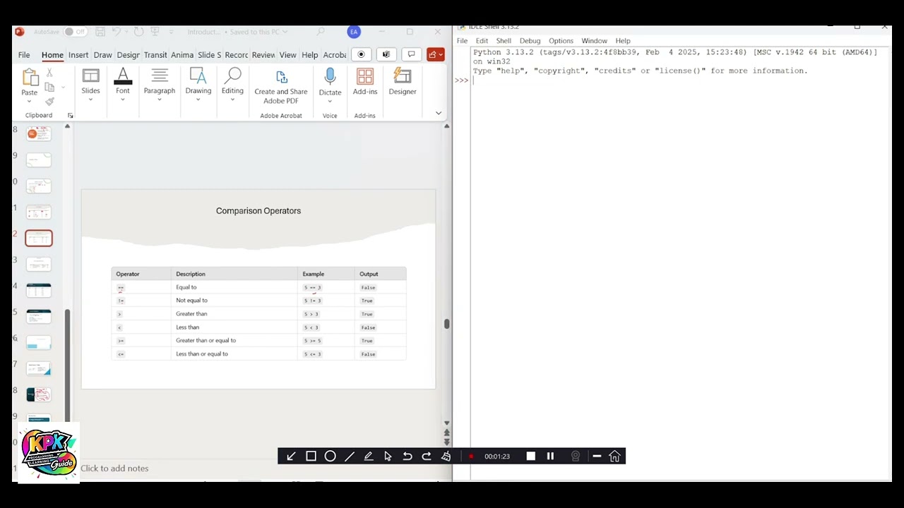 Introduction to python Programming - Operators - part 2- Comparison Operators in Python Explained