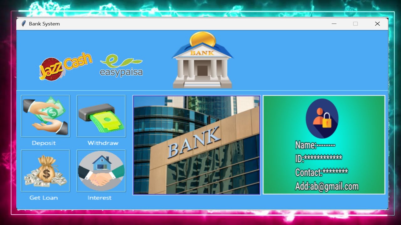 Online Banking System app build Using python tkinter.