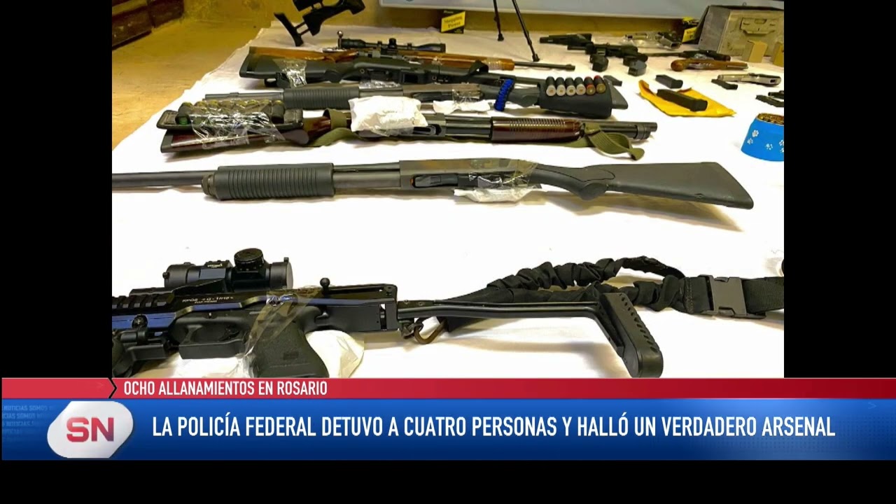 Ocho allanamientos de la Policía Federal. Cuatro detenidos y secuestro de gran cantidad de armas.
