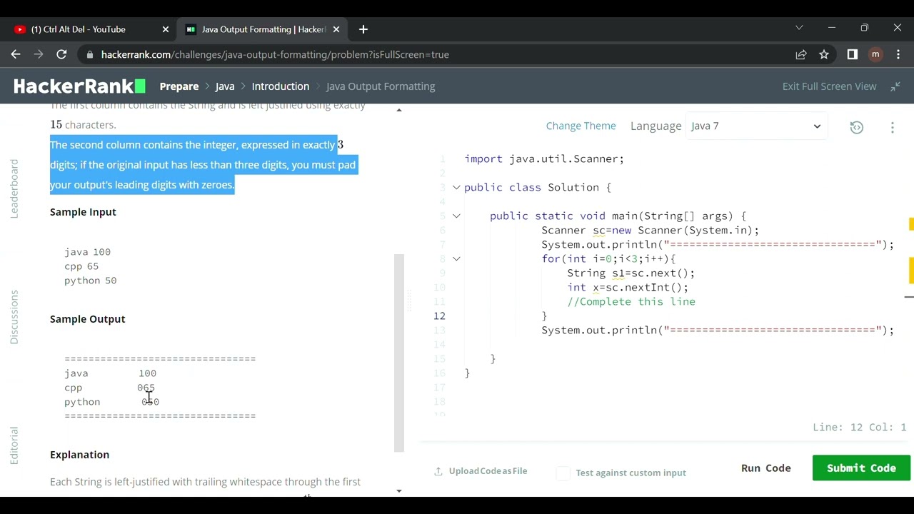 HackerRank Java - 5 ( Output Formatting)