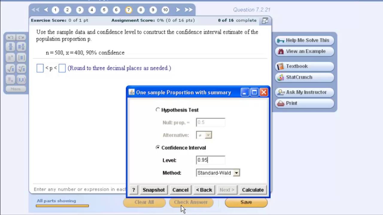 Chapter 7 confidence interval proportion statcrunch