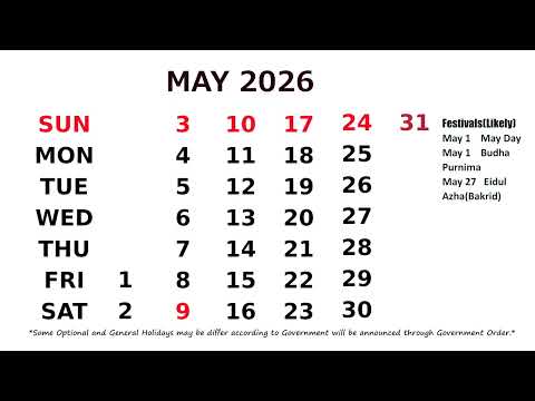 May Calendar 2026