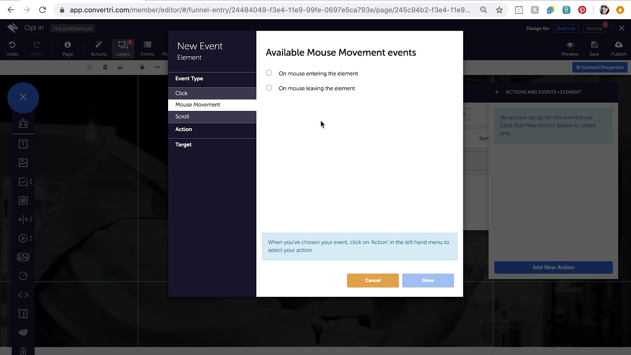 Convertri Help - Actions and Events Overview