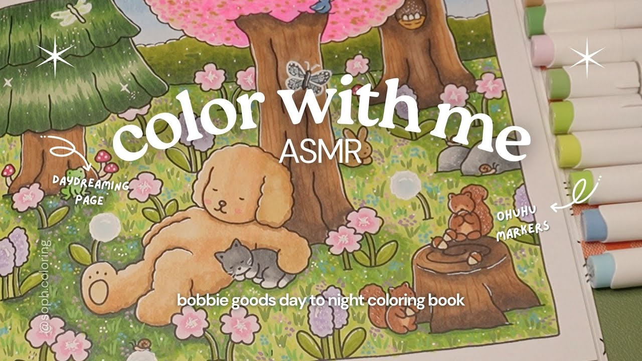 ASMR color with me 💤🌸 Bobbie Goods coloring book using Ohuhu markers | no talking | asmr coloring