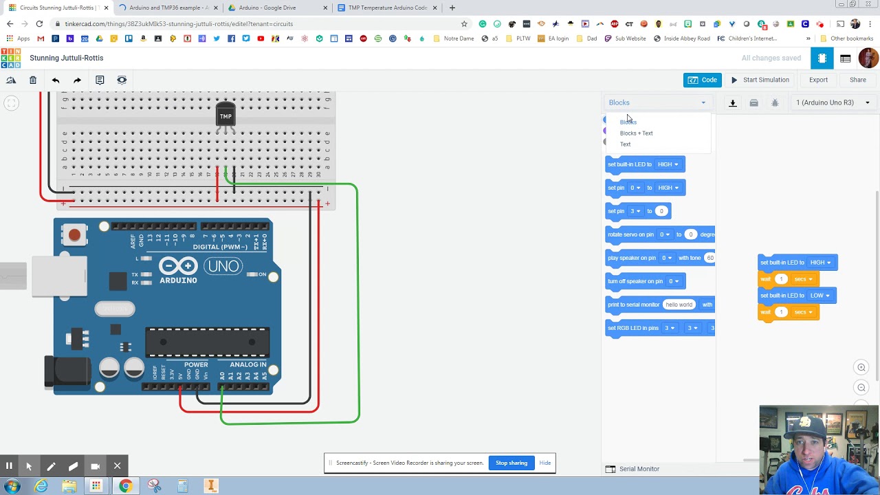 TMP Temperature Sensor Arduino on TinkerCad